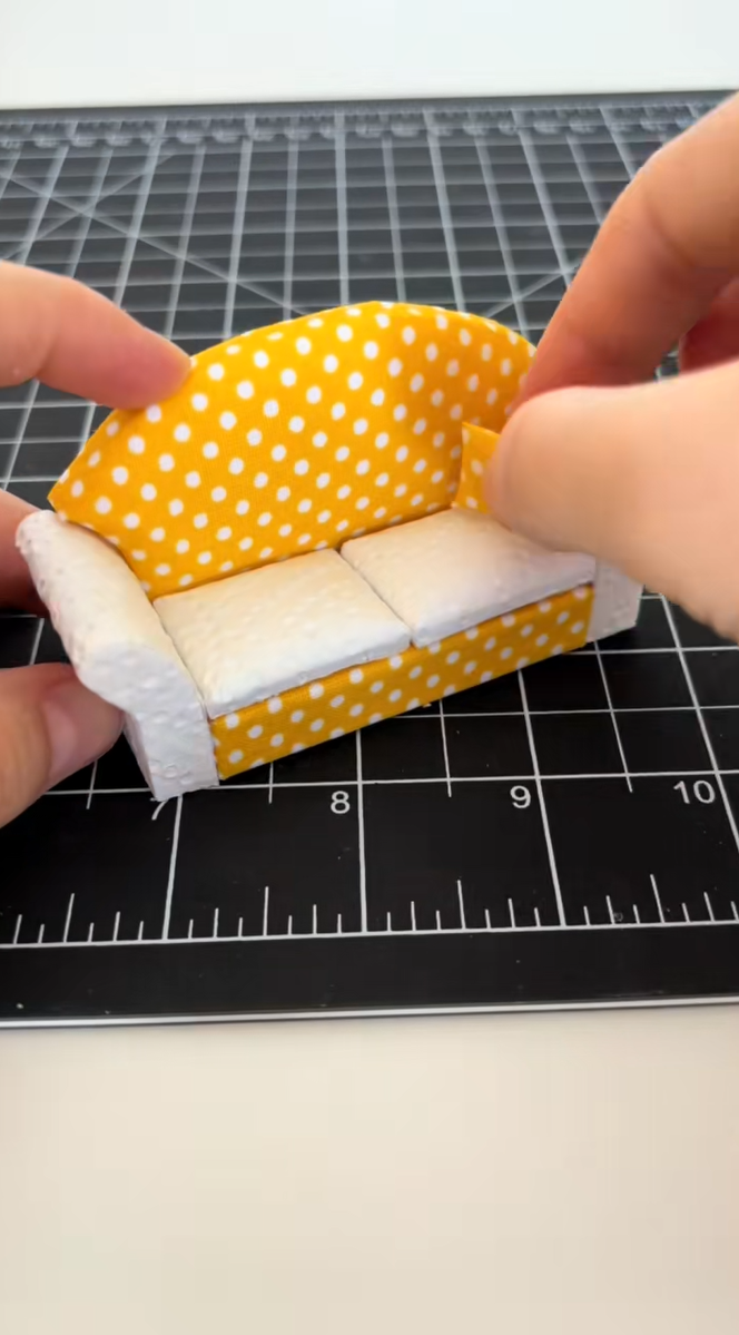 DIY craft yellow polka dots sofa for dollhouse miniature