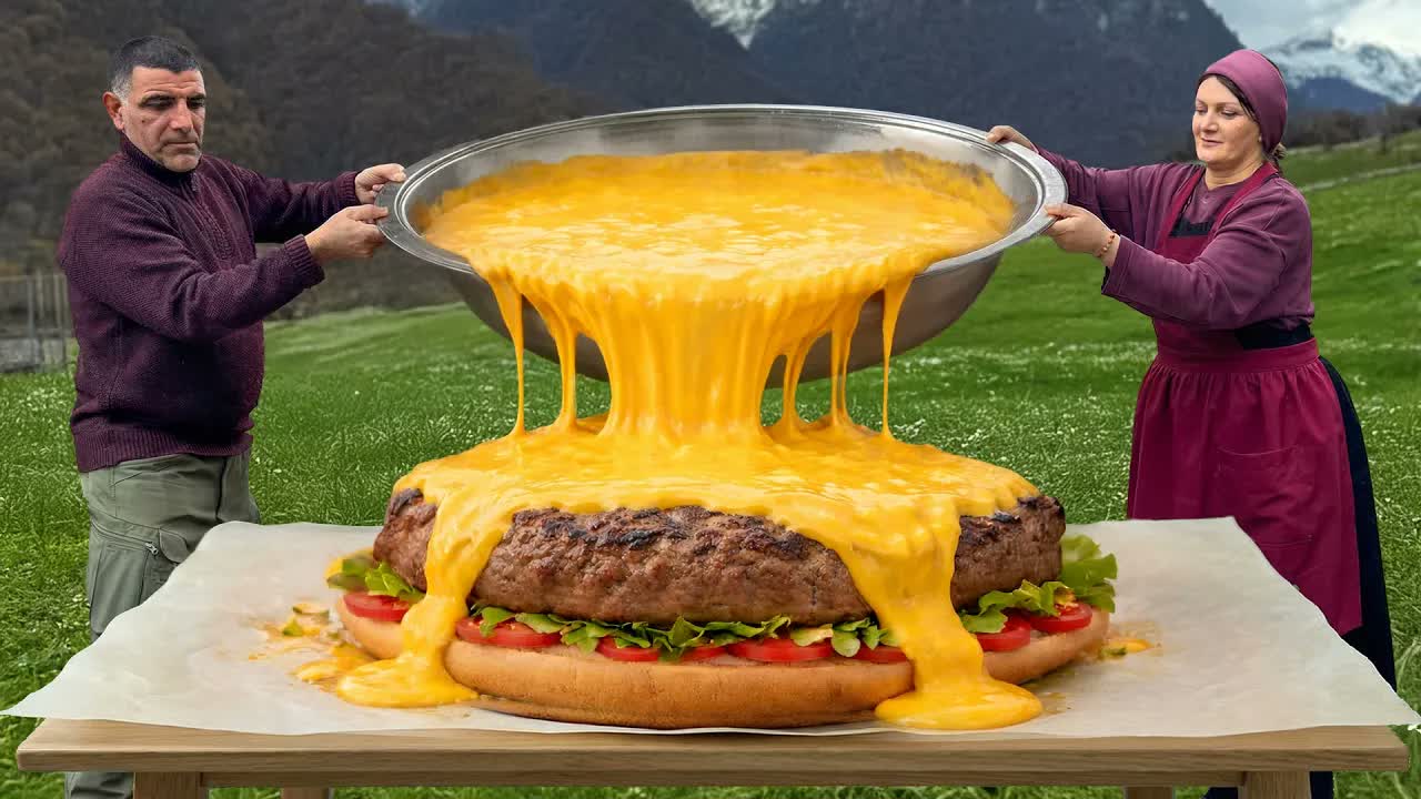 How a giant mountain burger was cooked over open fire