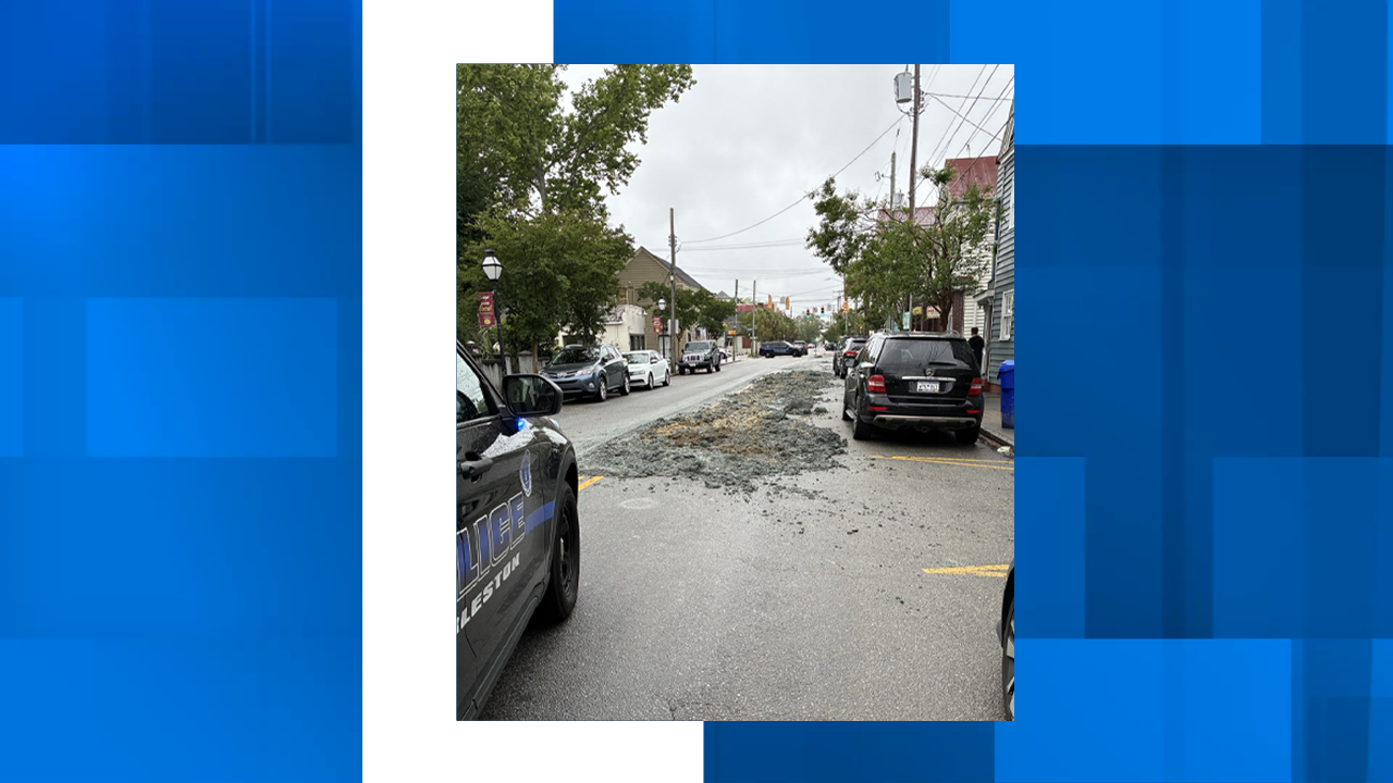 First alert: Road closed in downtown Charleston after dump truck spill