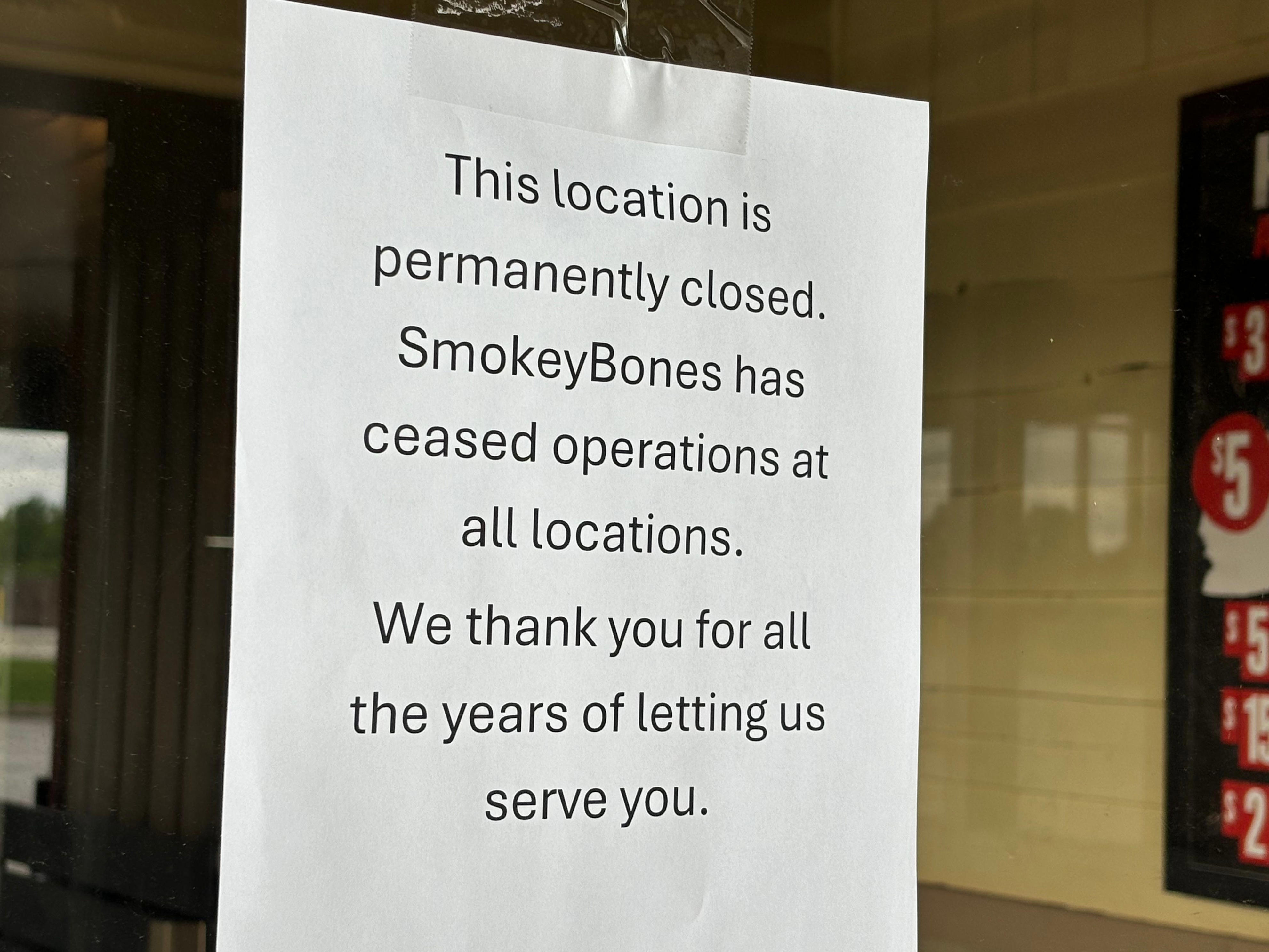 Smokey Bones barbecue chain closes its Indiana store