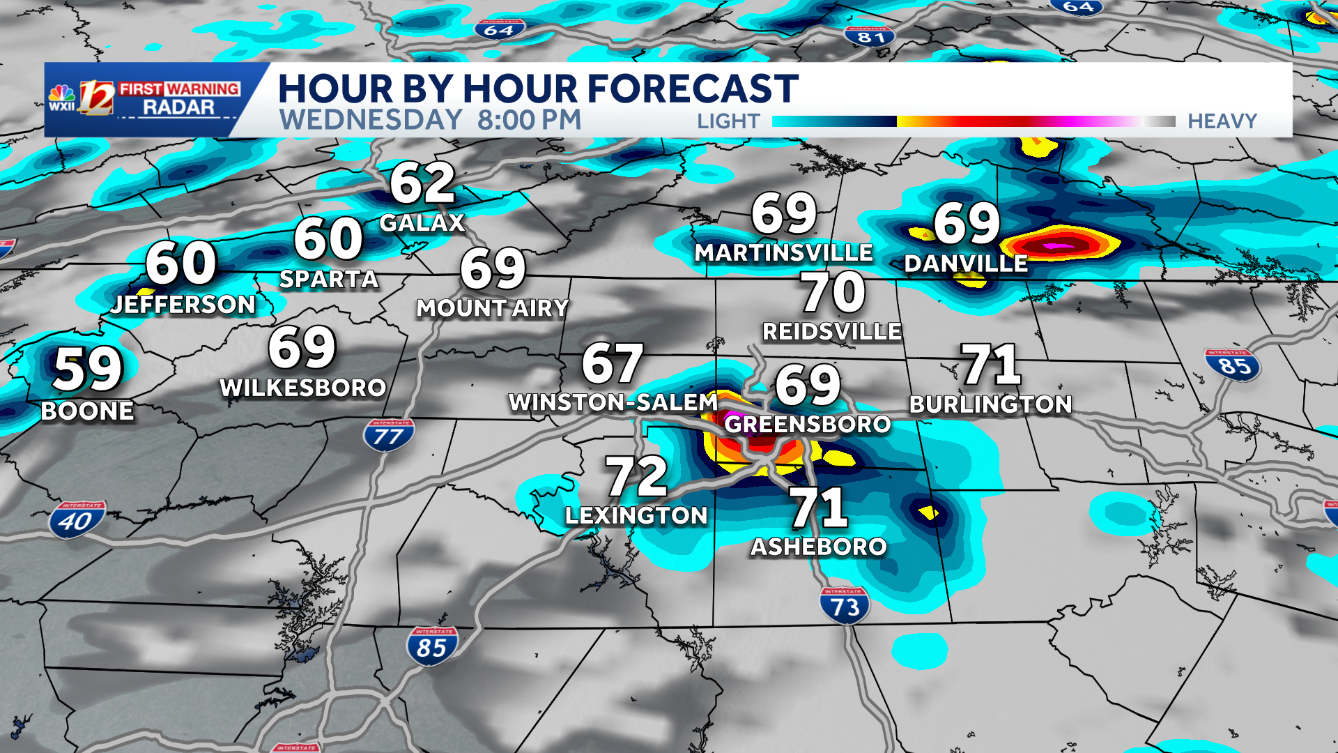 Wednesday hour-by-hour forecast for severe weather risk