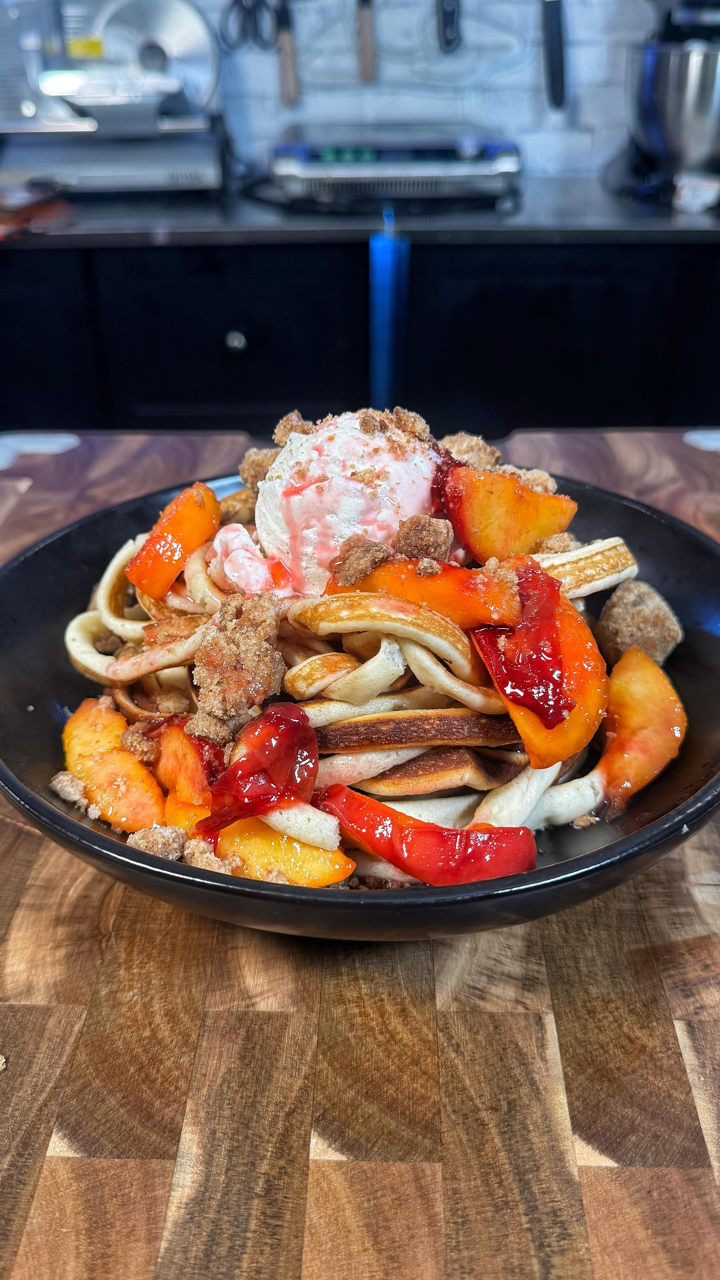 Peach cobbler pancake pasta recipe