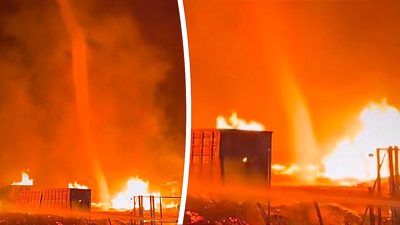 Filman un tornado de fuego sobre un incendio industrial en España