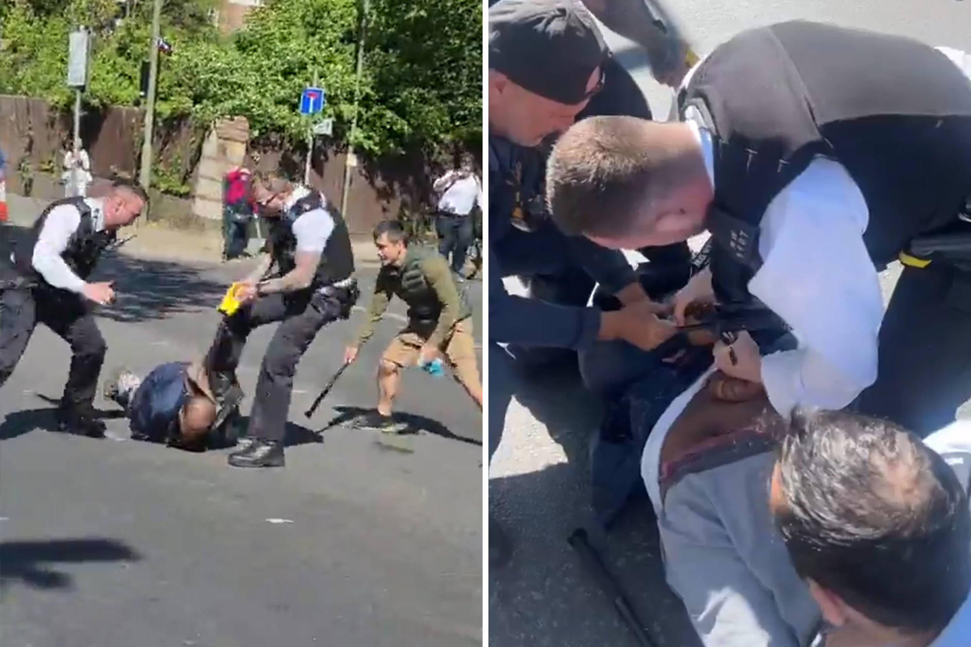 Dramatic moment knife-wielding terrorist kicked in the head by hero ...