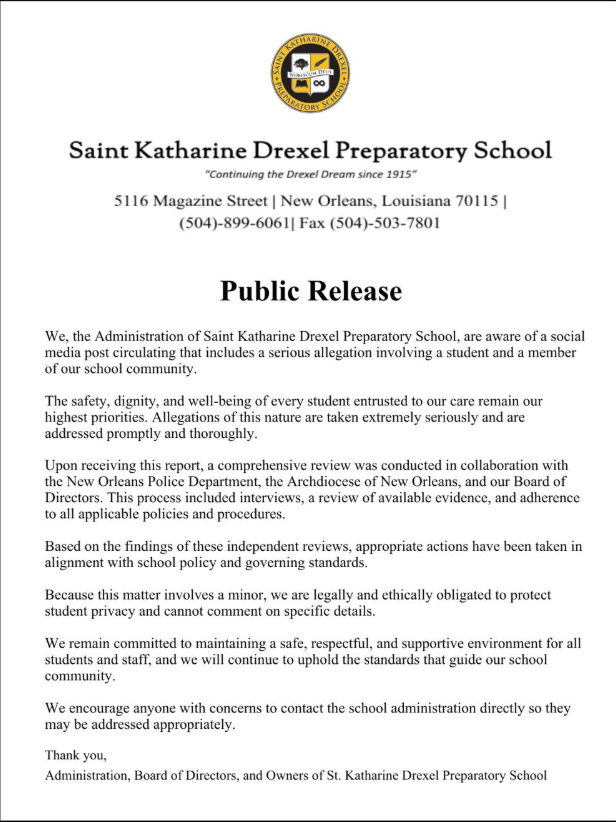 St. Katharine Drexel Prep responds to allegation involving student and ...