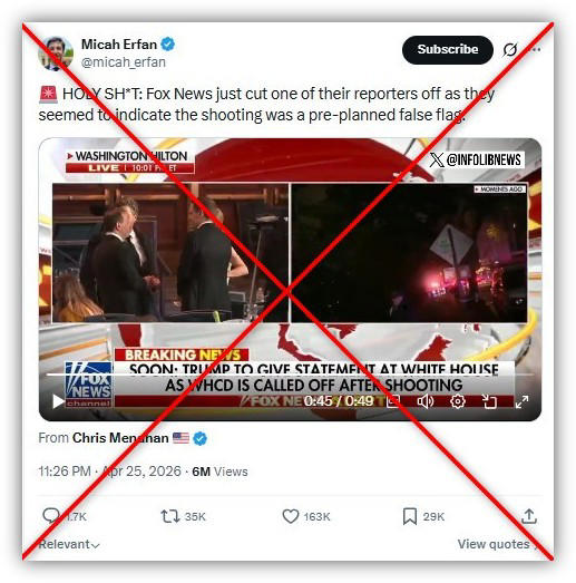 Claims of 'staged' US press gala shooting misrepresent Fox News coverage