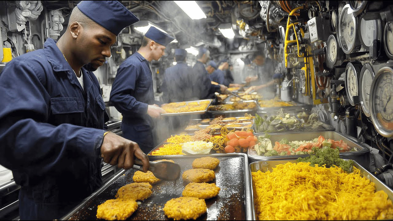 How navy cooks feed 150 sailors in a tiny submarine kitchen underwater