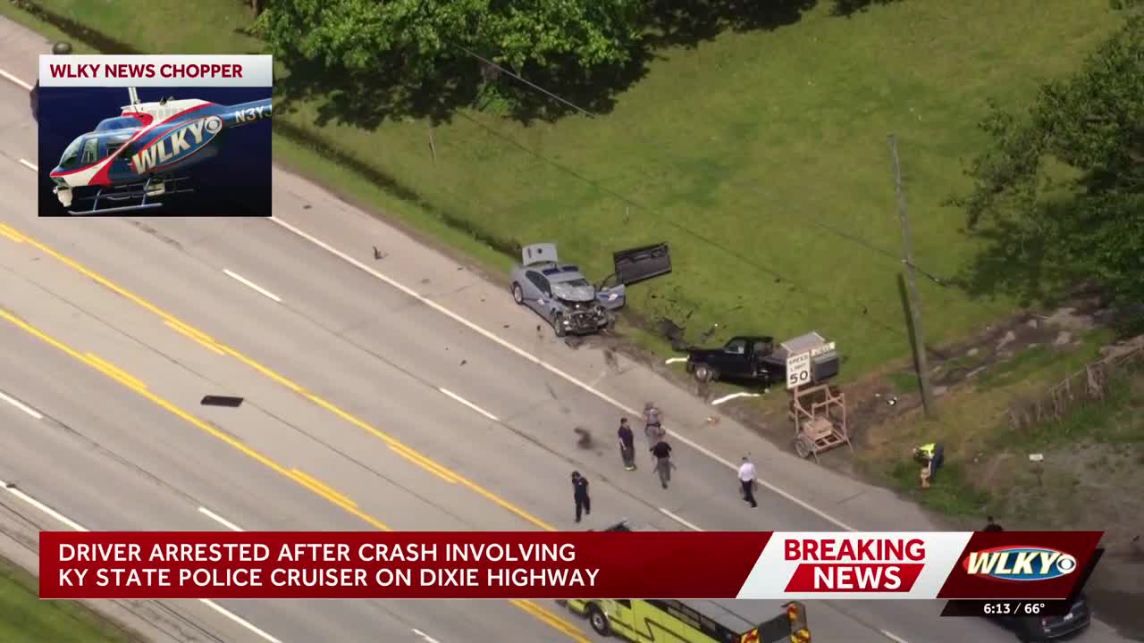 Driver arrested after crash involving KSP trooper on Dixie Highway