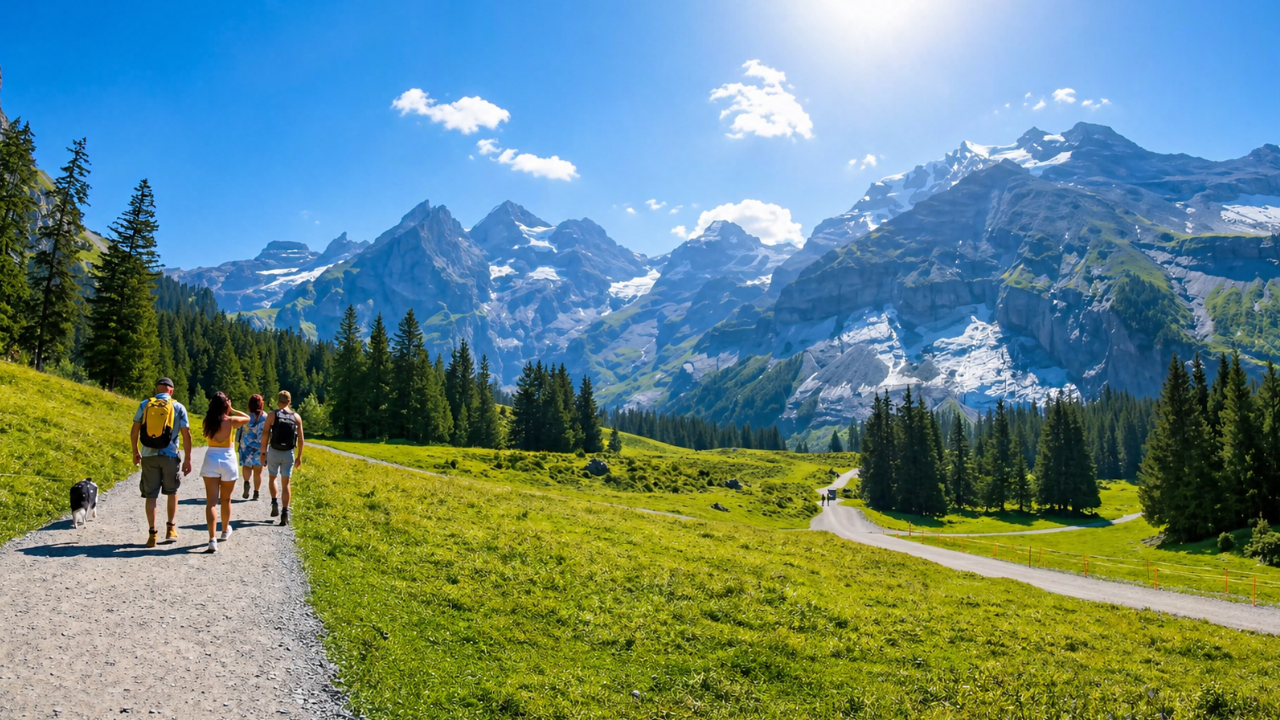En naturskjønn alpintur ved Oeschinensee (4K)