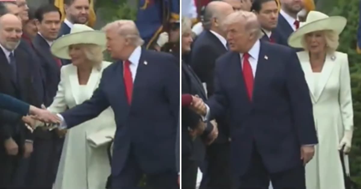 Trump appears to make royal blunder by walking in front of Queen ...