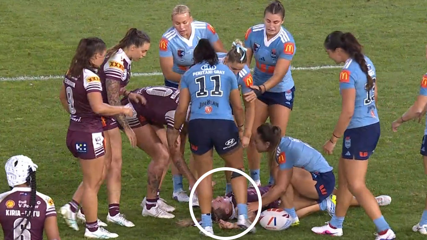 Queensland star taken off on medicab after thumping blow