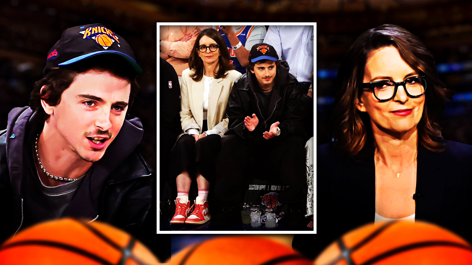 Timothée Chalamet 'manspreading' on Tina Fey at Knicks-Hawks Game 5 ...