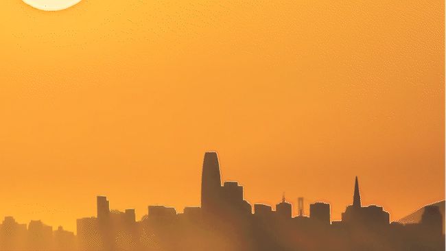 Sun Sets Behind Famous Francisco Landmarks