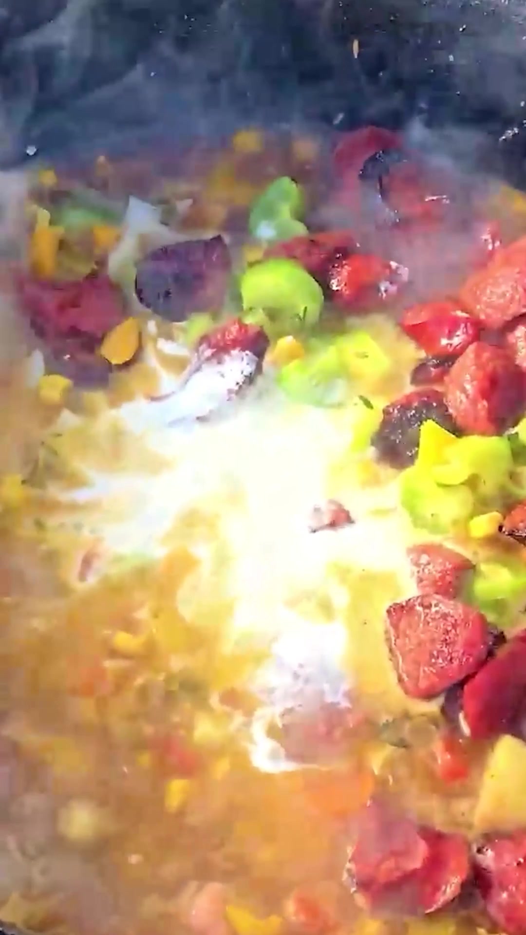 Outdoor sausage chowder cooking recipe