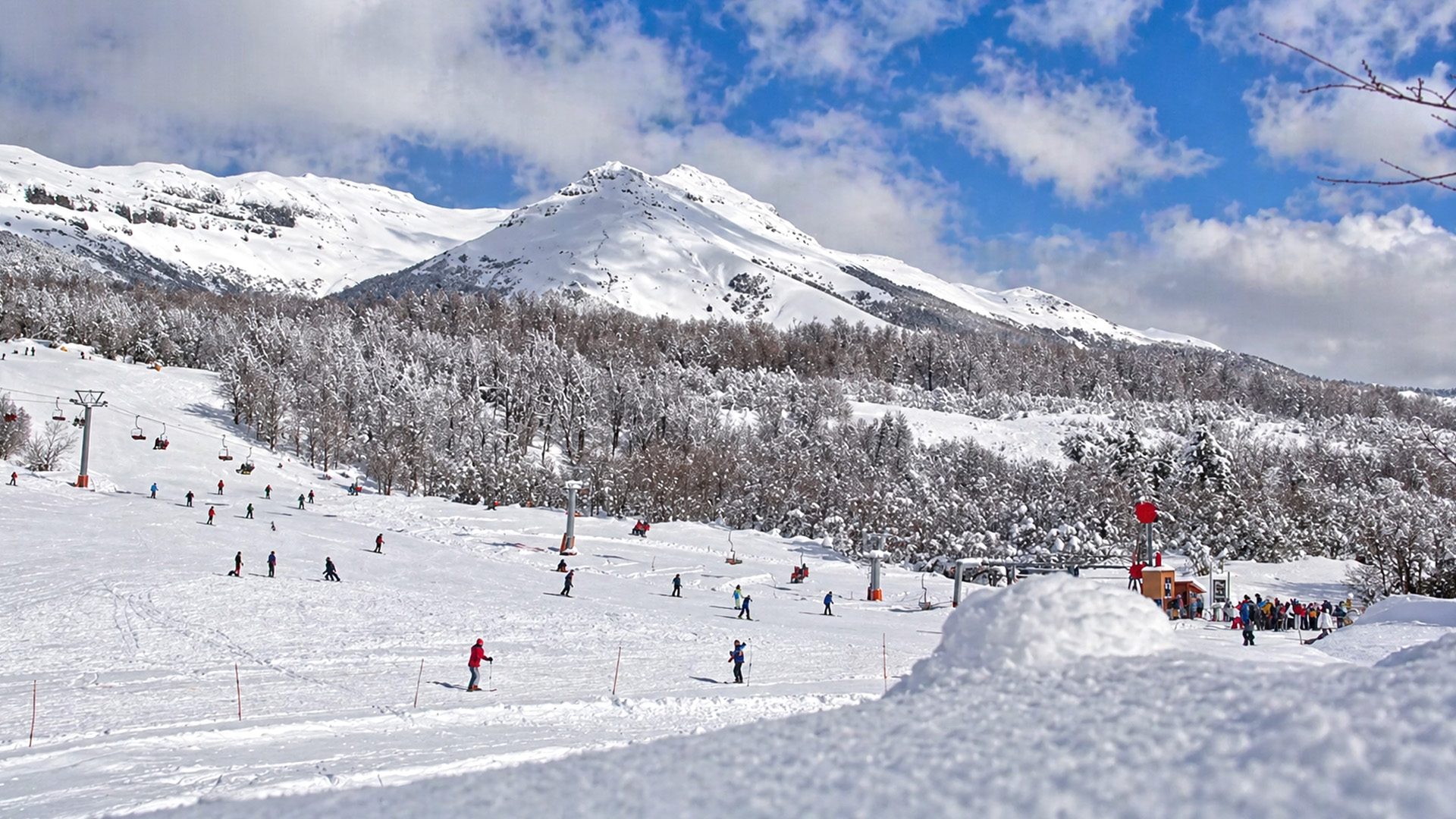 A ski resort built between towering alpine peaks