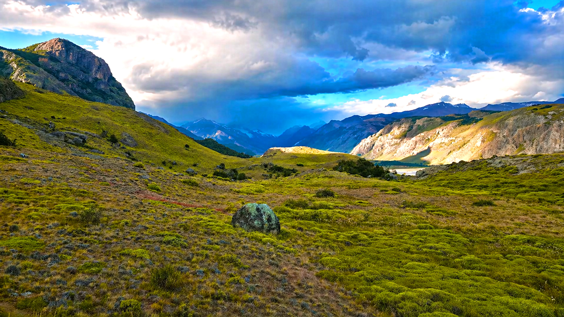 Jagged peaks rising over the valleys of Torres del Paine