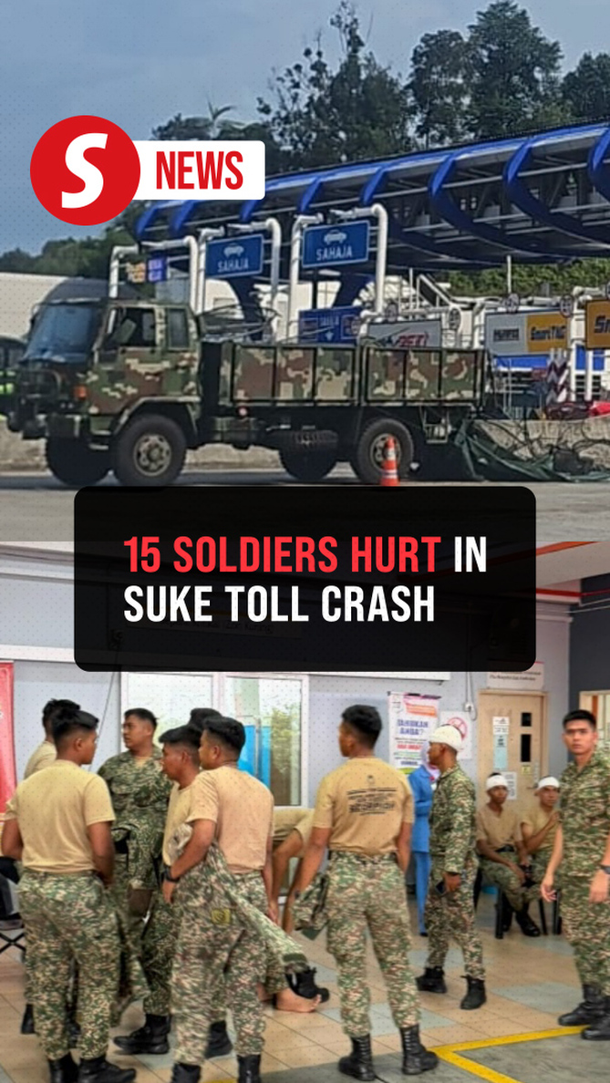 Army truck crash at SUKE Bukit Teratai Toll Plaza injures 15 soldiers