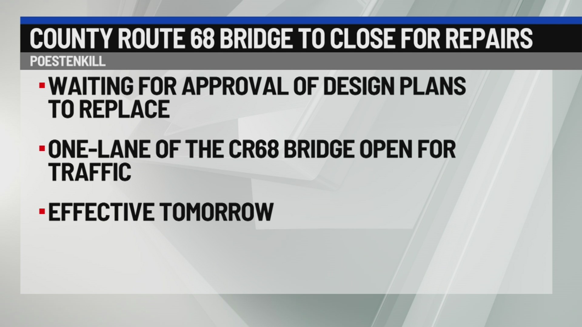 County Route 68 bridge to close for repairs in Poestenkill