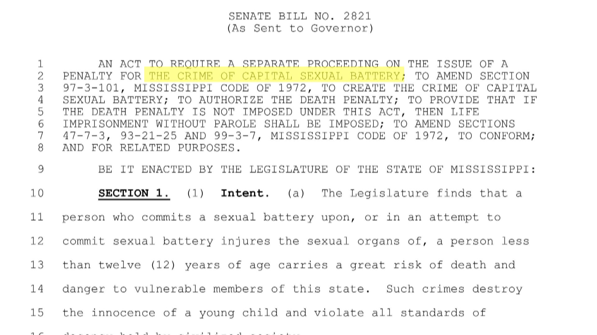 Sexual battery set to become death penalty offense in Mississippi