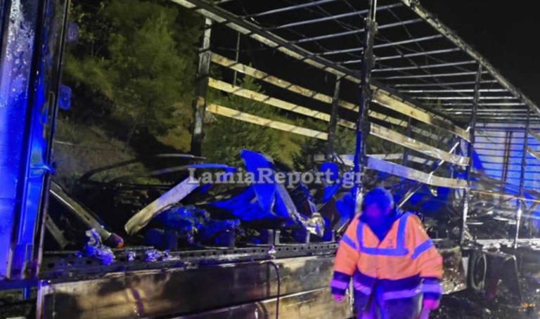 Νταλίκα τυλίχθηκε στις φλόγες τη νύχτα στην Φθιώτιδα – Δείτε φωτο
