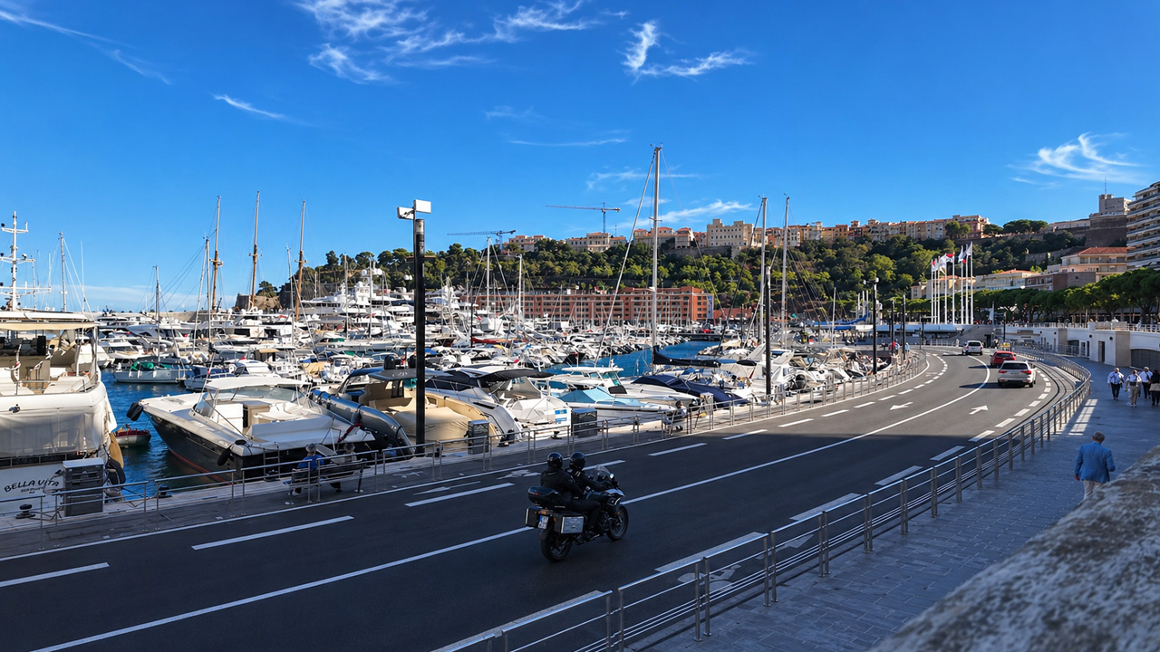 Monaco waterfront walk past luxury yachts and marina