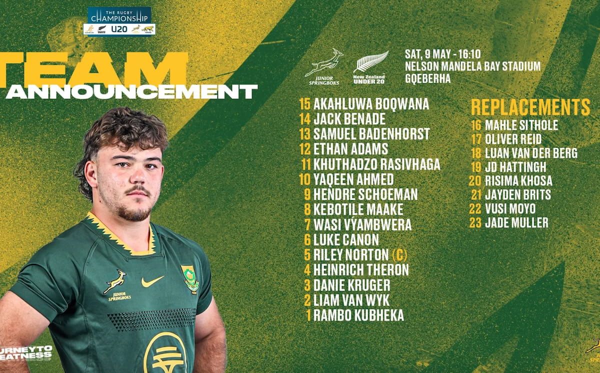 Junior Springboks: Team to face NZ, kick off time