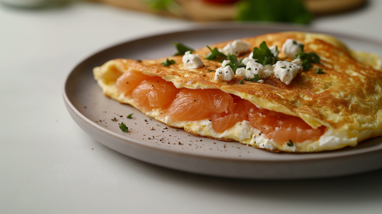Frühstück: Ein Omelett mit Lachs und Feta weckt müde Lebensgeister