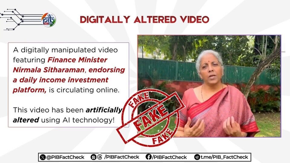 Sitharaman's video fake, created with AI, clarifies PIB; warns against ...