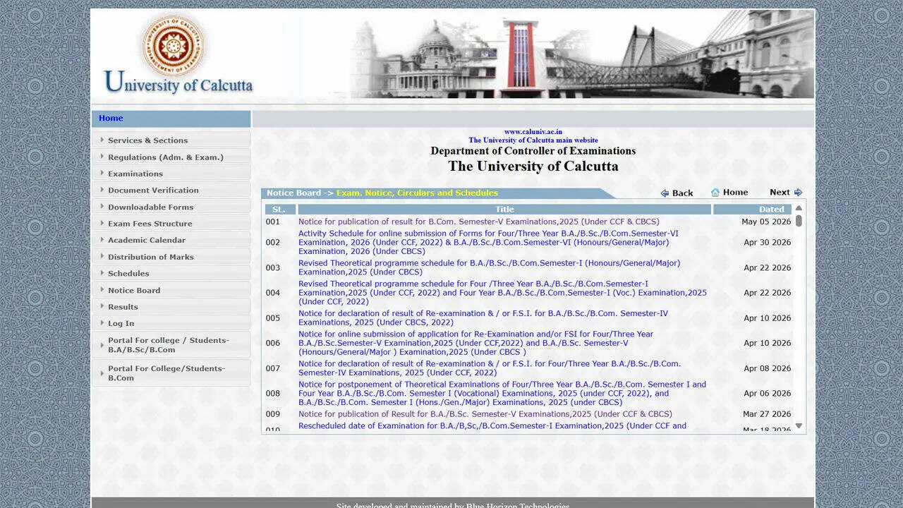 Calcutta University releases BCom semester V examination 2025 results