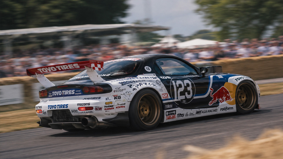 How loud is Mad Mike’s RX-7 during full throttle drift runs?