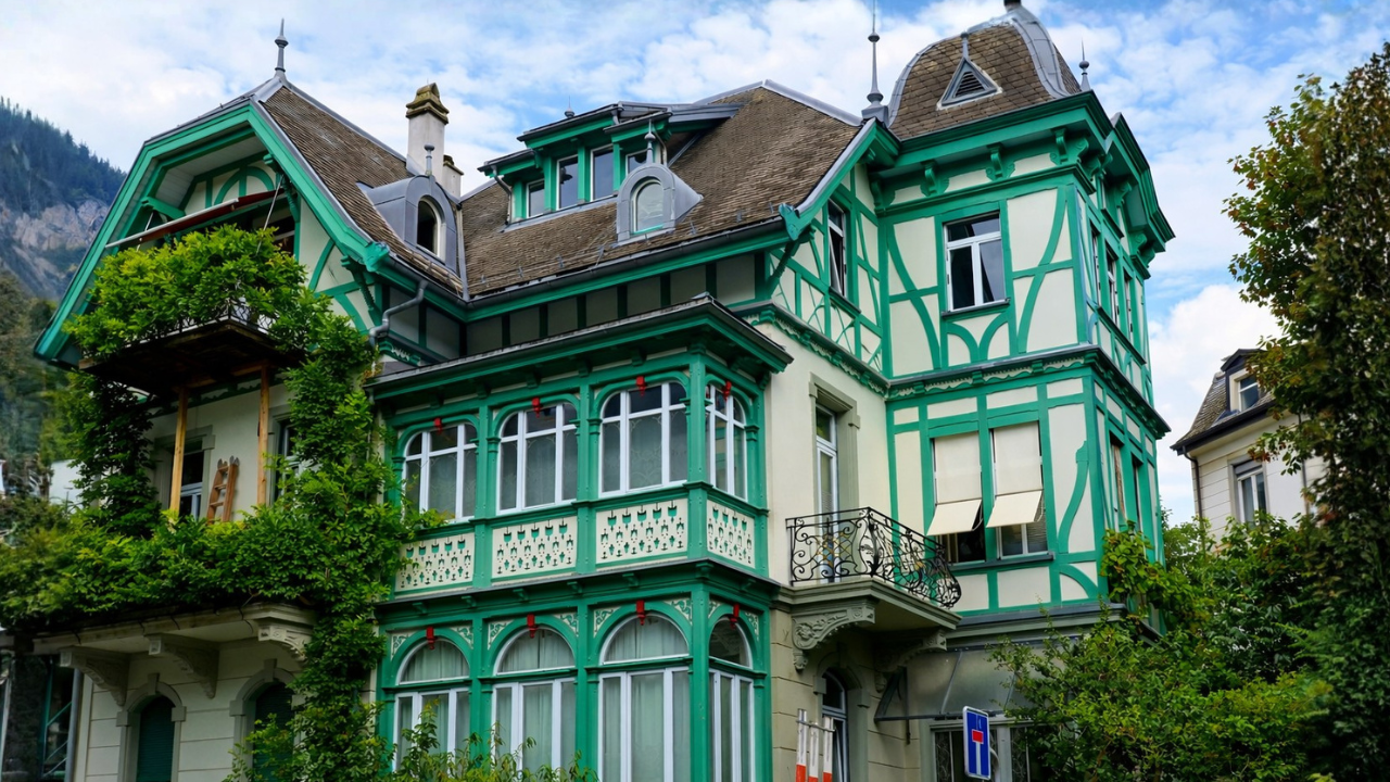 Explorando as casas históricas coloridas de Interlaken (4K)