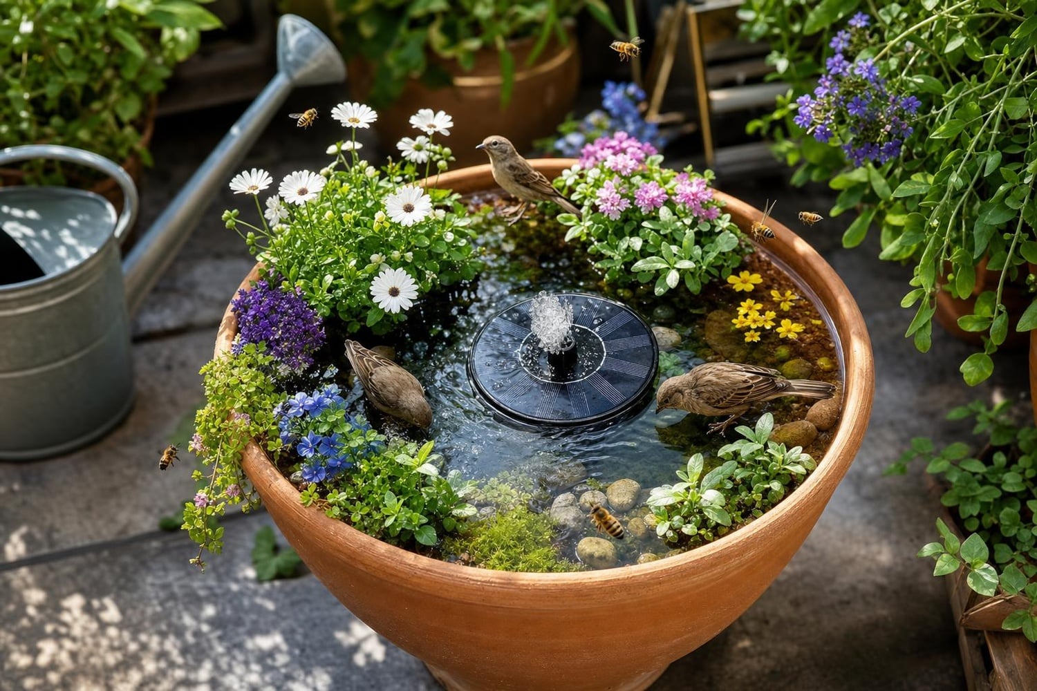 Fontaine solaire de jardin : un simple pot de terrasse devient une ...
