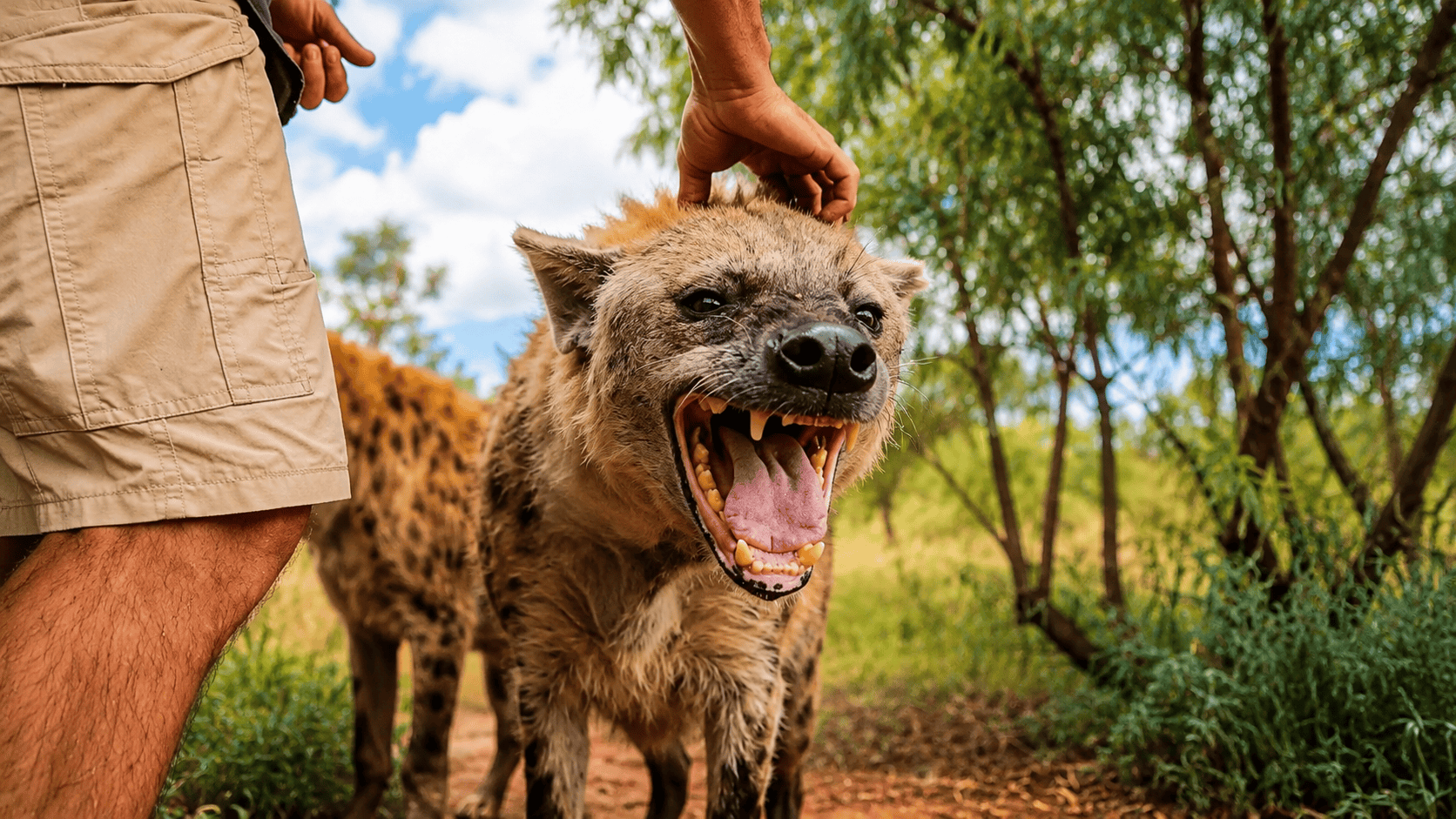 Hyena tick removal shows a rare care moment