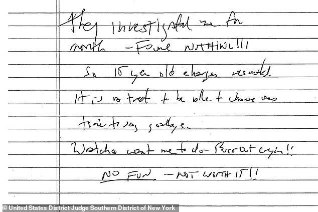 Note allegedly written by Epstein finally released