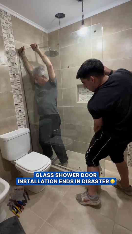 Glass shower door explodes during installation mishap
