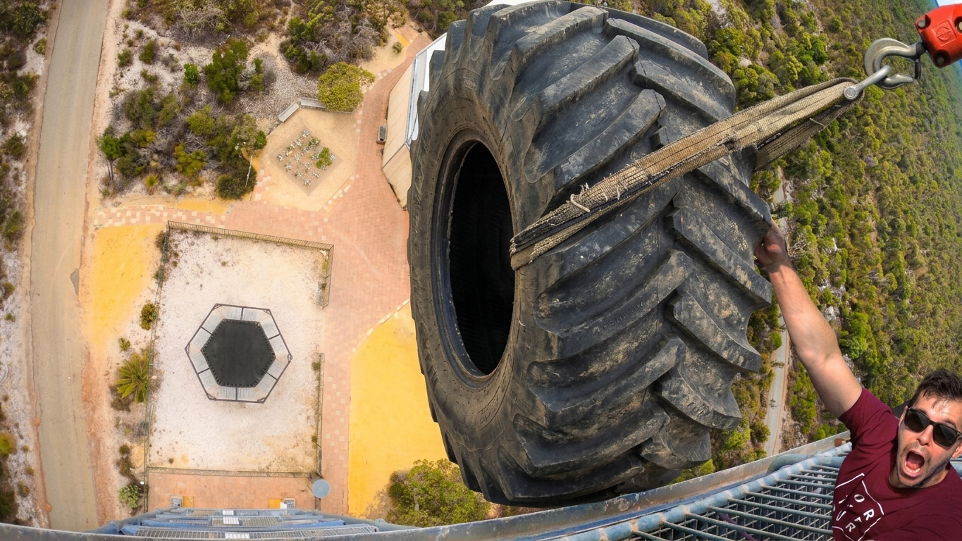 They threw a tractor tire on a trampoline from 150 ft - it caused a ...
