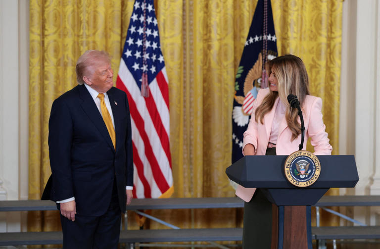 Melania Trump interrupted by laughter after mentioning husband's empathy