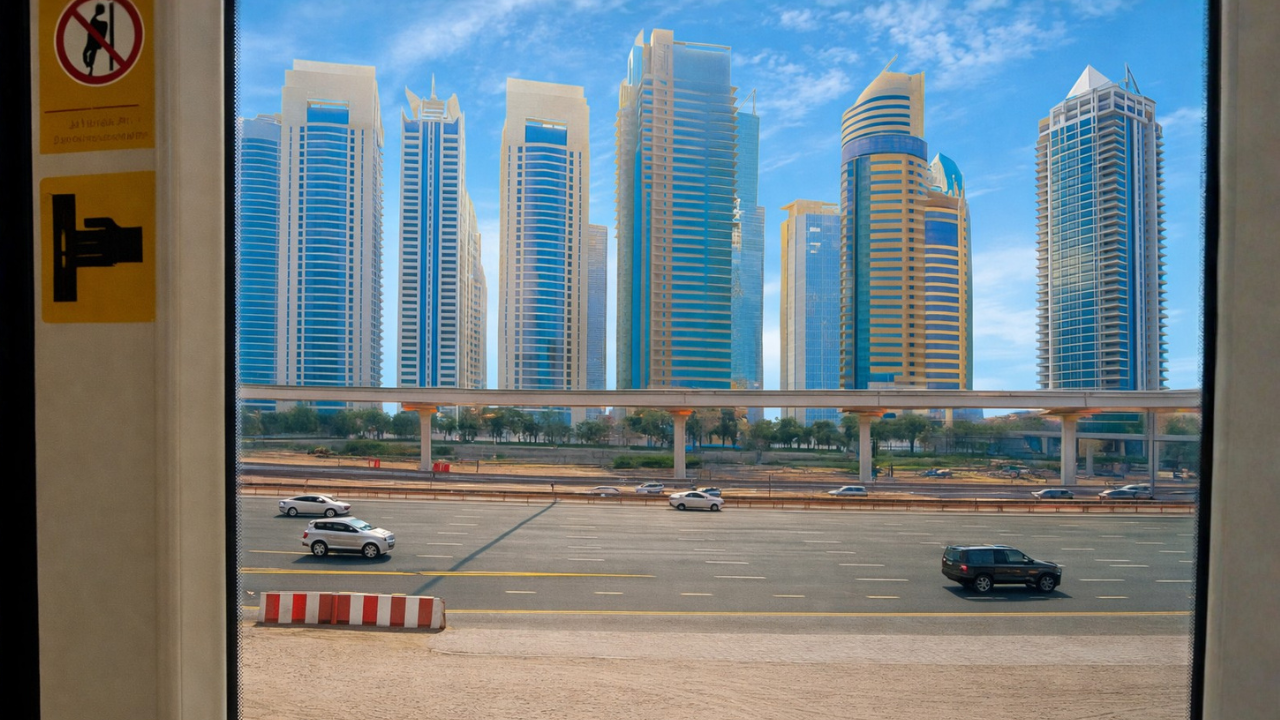 Đi tàu điện Dubai Marina ngang qua những tòa tháp hiện đại (4K)