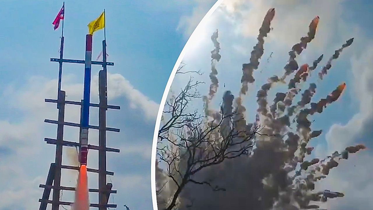 Dramatic moment homemade rocket explodes in Thailand