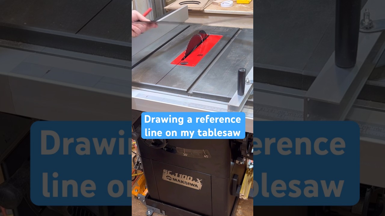 Drawing a line on the tablesaw as a reference mark for accurate angles ...