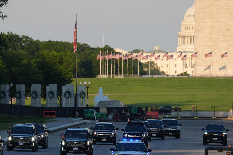 Trump Drives Across Lincoln Memorial Reflecting Pool To Inspect New