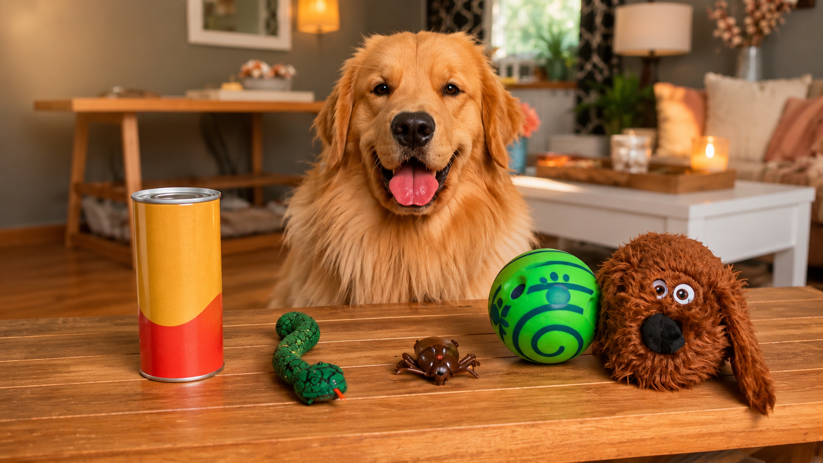 Golden retriever chooses his favorite toy
