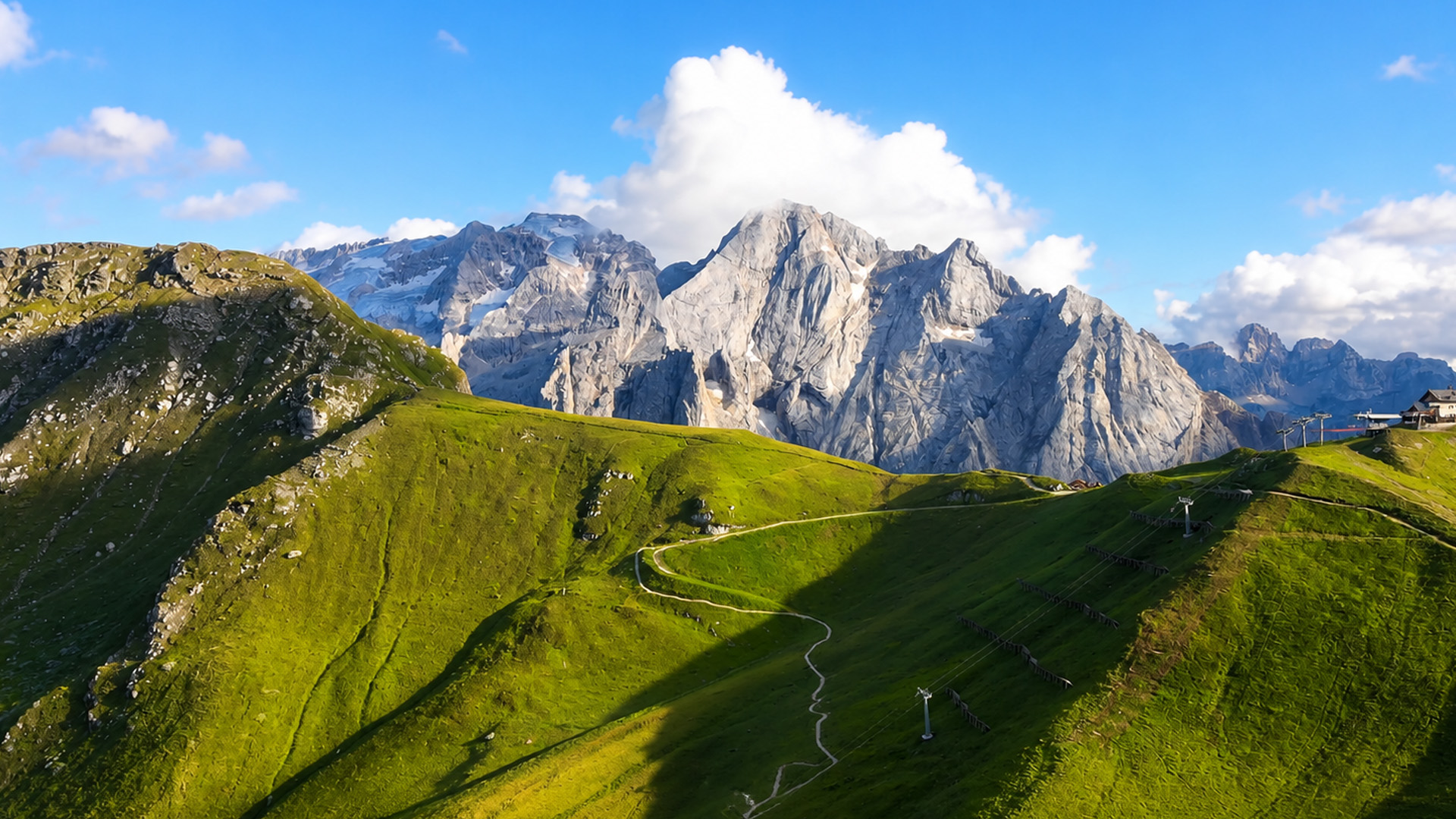 This trail cuts across high alpine slopes
