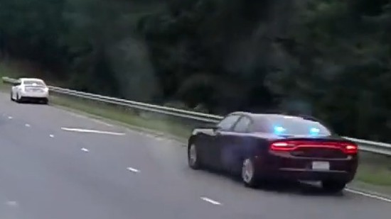 The white car cut off a truck - then brake-checked him and got served ...