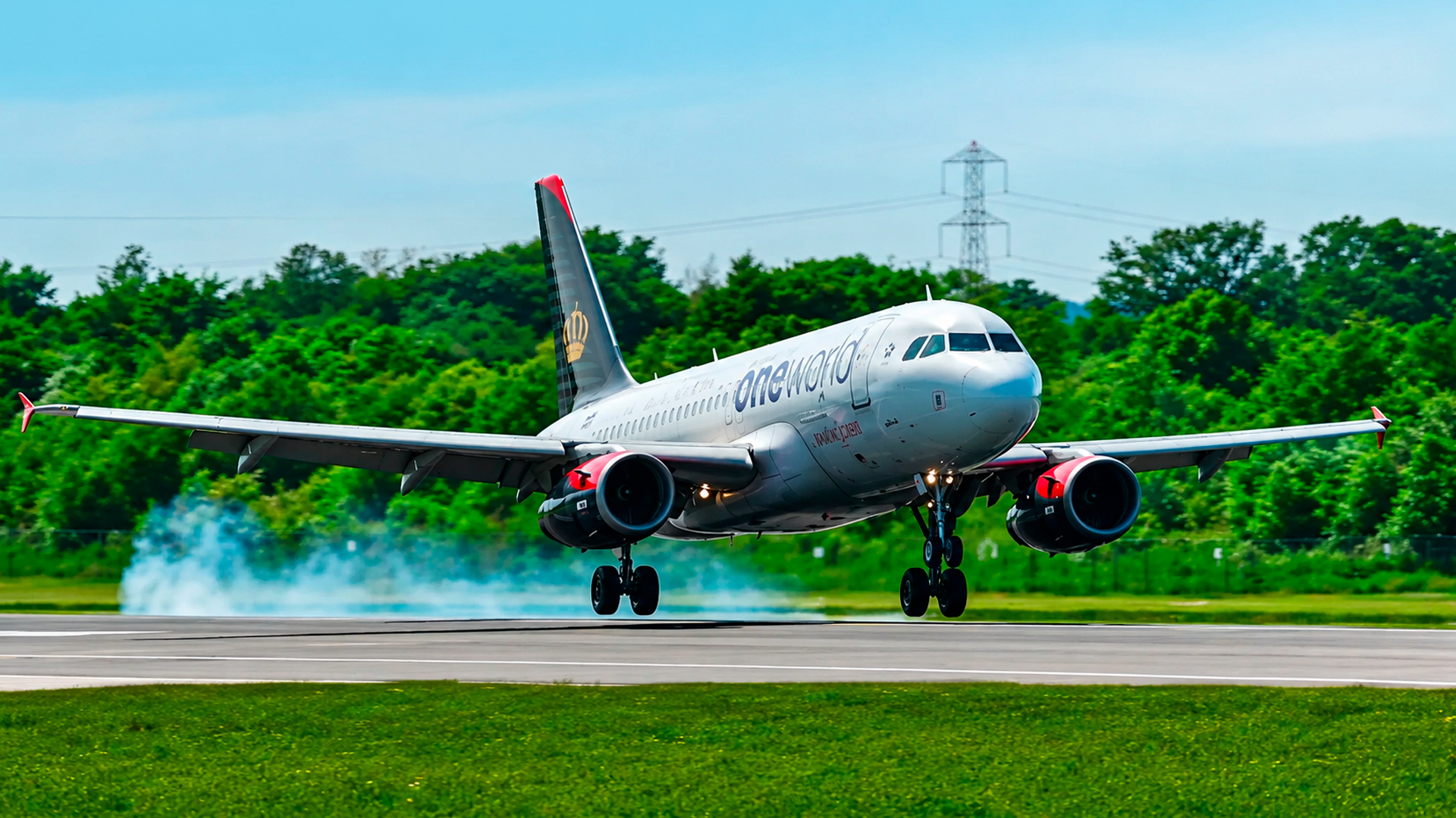 Aircraft touches down late on the runway