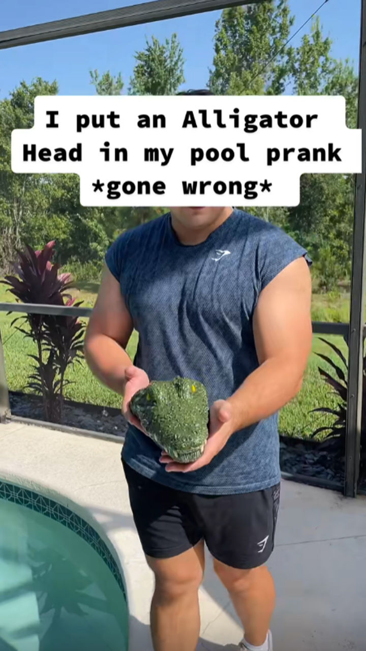 Was this prank too much? Alligator head in pool reaction was insane