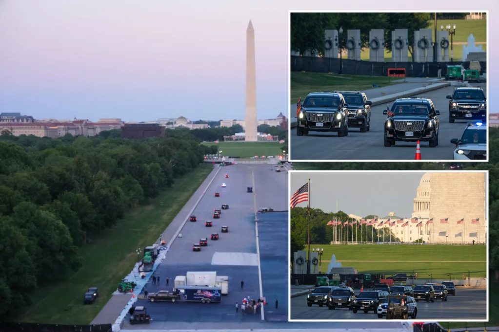 Trump motorcade drives across Lincoln Memorial Reflecting Pool to ...