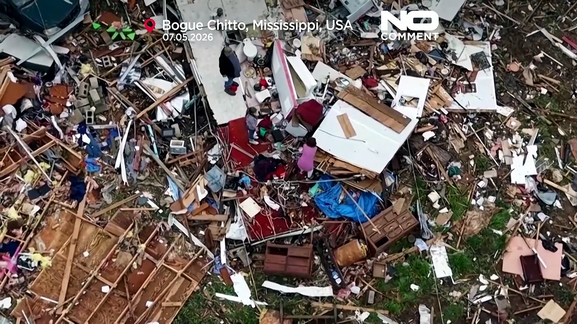 Aerial footage shows widespread tornado damage across Mississippi