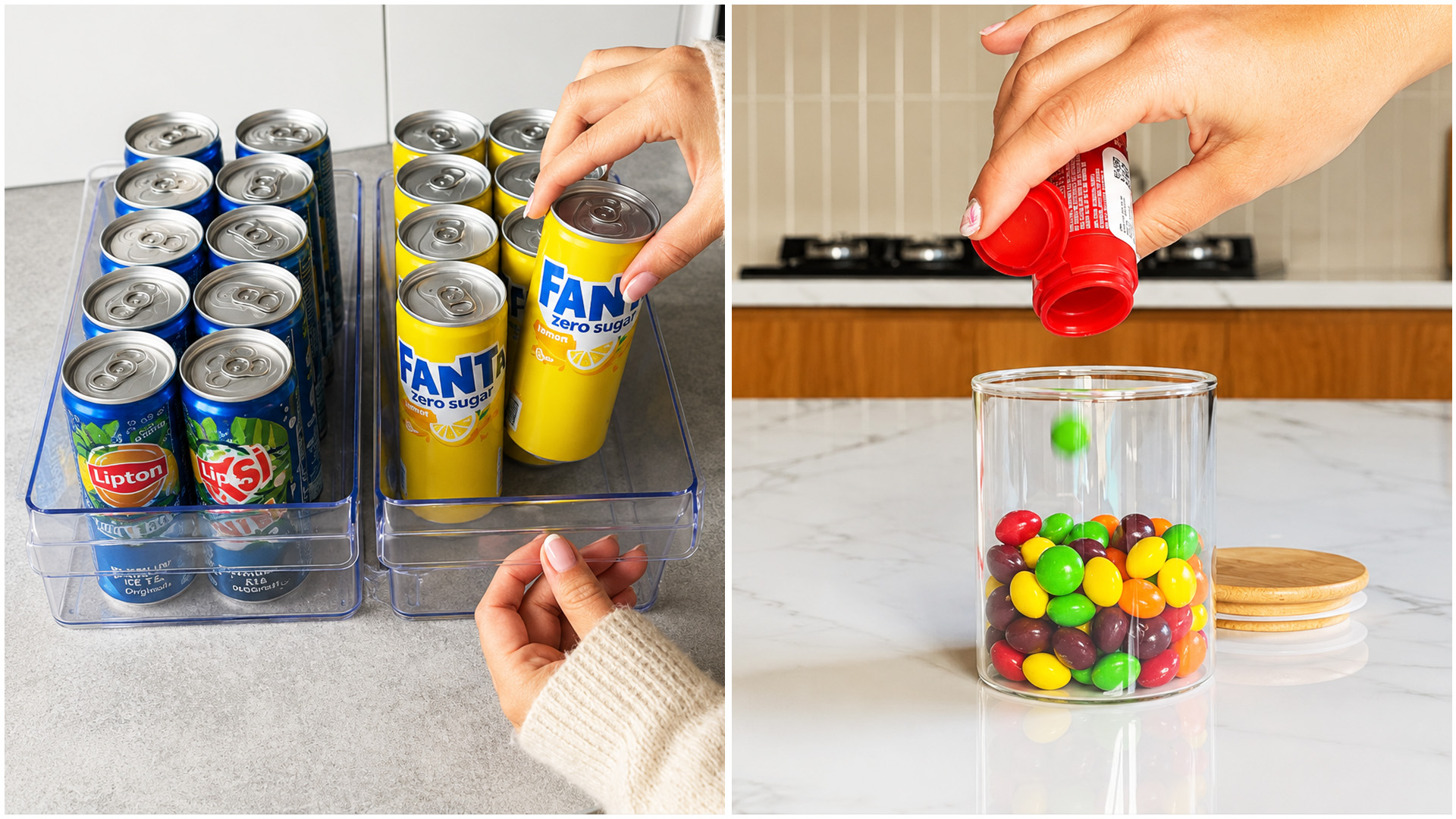 Colorful snack and drink restock organization