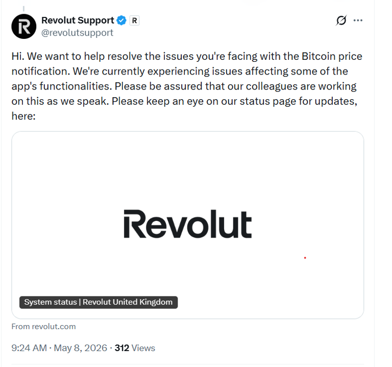 Revolut users report Bitcoin price glitch showing BTC at 2 cents